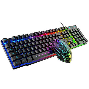 Gaming Keyboard, USB Wired Mechanical Feeling Keyboard with RGB Backlit Gaming Keyboard Waterproof 104Keys for PC Computer Gamer Overwatch Dota for Desktop, Computer, PC