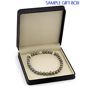 The Pearl Source Sterling Silver 11-12mm Round Genuine Black Tahitian South Sea Cultured Pearl Rubber Necklace in 16" Choker Length for Women