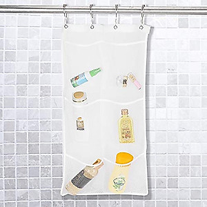 Beufee 2 Pack Mesh Hanging Shower Organizer, Bath Shower Caddy Organizer Curtains Bathroom Toiletry Wall Door Hanger Organizer with 6 Pockets