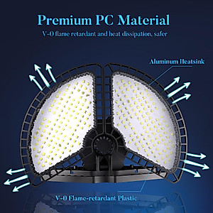 Lightdot E26 LED Garage Low Bay Lights, Large Area Global Lighting, Deformable 3 Panels 100W 18000LM E26/E27 Triple Glow, 5000K LED High Bay Shop Light for Basement Workshop Warehouse-2PACK