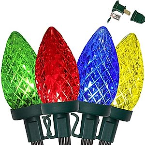 C9 Christmas Lights, 50 LEDs 24.5 FT Faceted String Lights Connectable Commercial Grade Indoor Outdoor, 120V UL Certified Xmas Strawberry Tree Light Strand for Garden Patio Parties, Multicolor