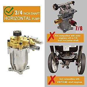 SurmountWay 3/4" Shaft Horizontal Pressure Washer Pump, 3400 PSI,2.6 GPM Brass Power Washer Pump Replacement for Honda, Simpson, Ryobi,Craftsman and more