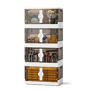 FUNLAX Collapsible Storage Bins with Lids, 19 Gal Foldable Stackable Storage Bins with Doors and Wheels, Folding Storage Boxes Set 4 Pack for Closet, Bedroom, Laundry, Home Organizer and Storage