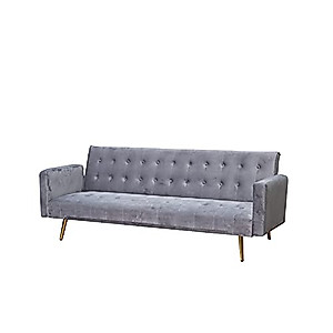 Kingway SF-6005 Convertible Futon, Velvet Couch Sofabed, L76,W37.8,H22.8, Gray Sleeper