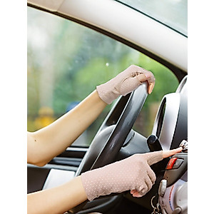 Boao 2 Pieces Women Sunscreen Fingerless Gloves UV Protection Half Finger Sunblock Gloves for Driving Riding Fishing Golfing Outdoor Activities (Black, Khaki Dot)