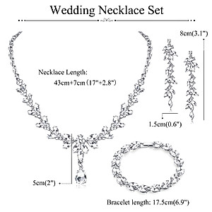 FIASASO Prom Jewelry Set Necklace Dangle Earrings Bracelet Bride Bridesmaid Crystal Bridal Jewelry Set for Wedding Rhinestone Engagement Party Prom Jewelry Set for Women