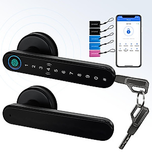 Smart Lock,CATCHFACE Fingerprint Door Lock Keyless Entry Door Lock Fingerprint Door Handle Biometric Door Lock with Fingerprint/TTlock App/Code/Key WiFi Door Lock for Front Door Home Airbnb(Black)