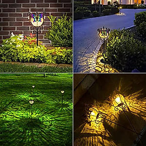 Garden Decor Solar Lights Outdoor, 2pcs Solar Garden Lights Metal Scepter Butterfly Art, Waterproof Yard Stake for Spring Decoration, Patio, Pathway, Lawn