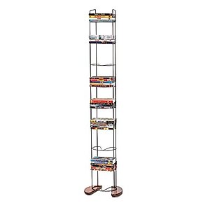 Atlantic Wire Frame Media Tower - 93 DVD Storage Rack, Wide Stable Base, PN 72212041 in Black Metal and Cherry Wood