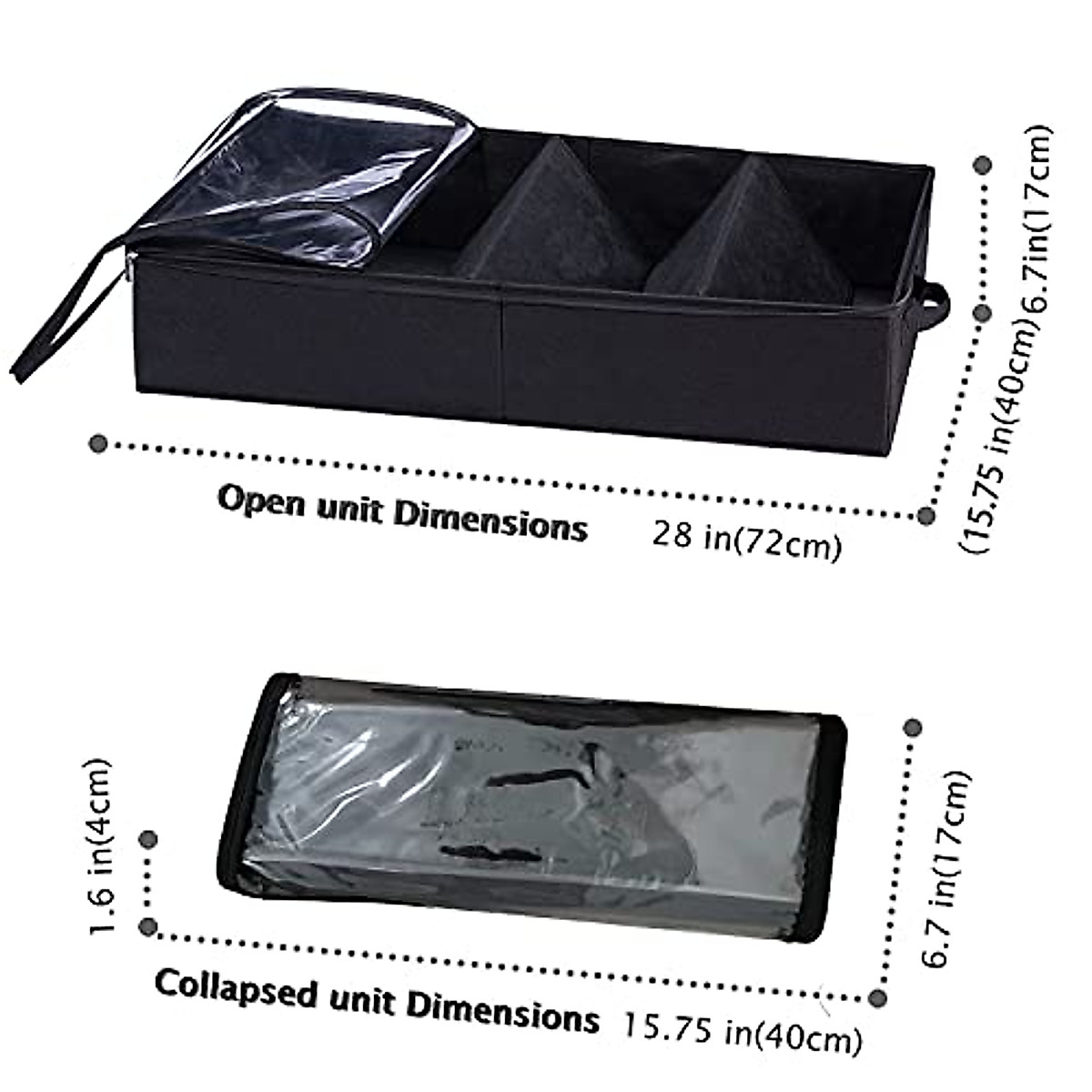 QINSAWAKA Underbed Storage Containers Under Bed Storage Drawer Organizer With Sturdy Structure for Clothes, Blankets, Shoes, Three-side Open Chunky zippers Firm Sides & Bottom 2 Pack, Black