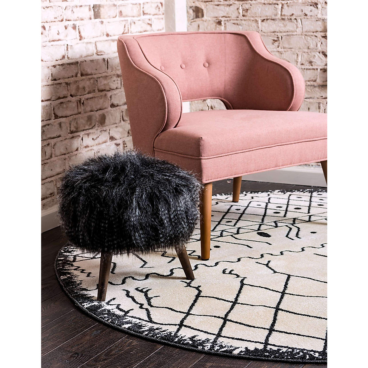 Unique Loom Fez Collection Tribal, Moroccan, Bohemian Area Rug, 3' 3" x 3' 3", Beige/Black