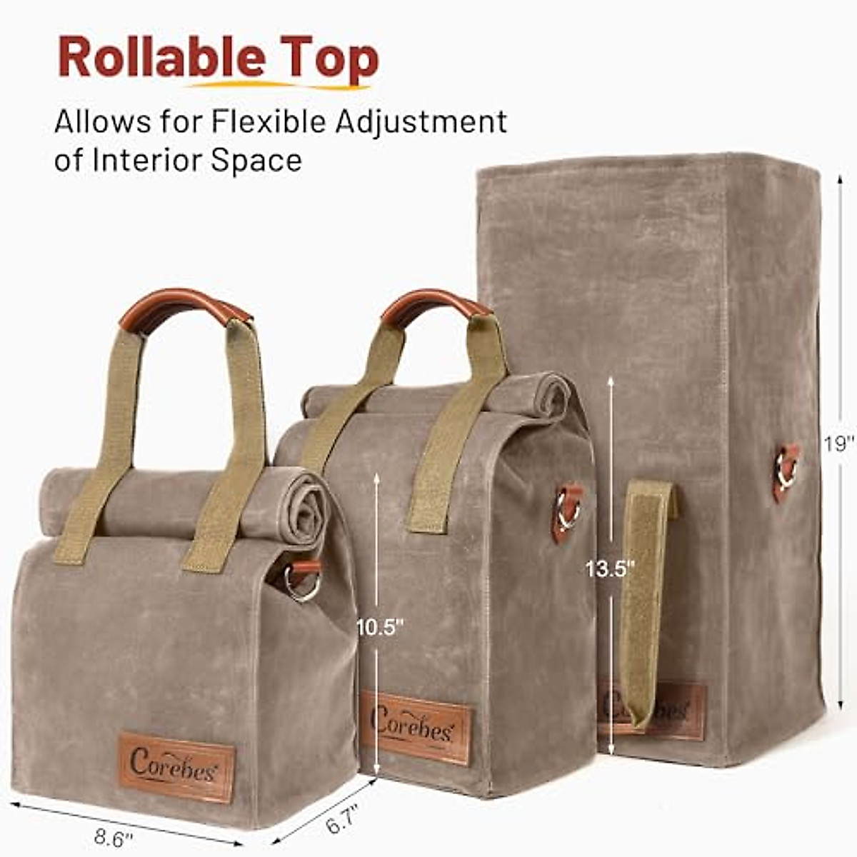 Corebes Insulated Lunch Bag for Men/Women, 11L Waxed Canvas Lunch Box with Adjustable Shoulder Strap & Double Hook-and-Loop Handles for Work Picnic Hiking