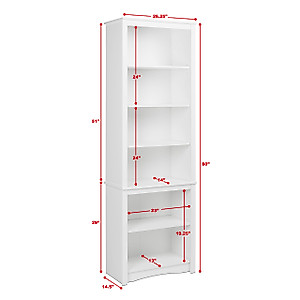 IKGH Home Office Modern 80" Tall Bookcase with Adjustable Shelves, White