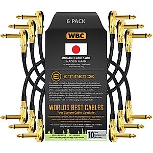 WORLDS BEST CABLES 6 Units - 6 Inch -Pedal, Effects, Patch, instrument cable CUSTOM MADE made using Mogami 2319 wire and Eminence Gold Plated ¼ inch (6.35mm) R/A Pancake type Connectors