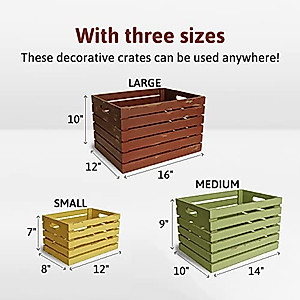 Wald Imports - Set of 3 Red, Green & Gold Wooden Crates for Storage - Decorative Wooden Crate Set for Home Decoration & Display - Vintage Storage for Household Goods