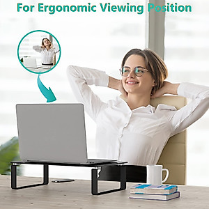 WALI Clear Computer Monitor Stand Riser,Tempered Glass Monitor Riser Heavy Duty 88lbs Monitor Stand for Desk for Laptop, Keyboard, Computer, Printer 5.7 X 9.4 inch (GTT006-B), Black