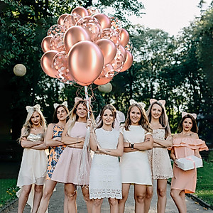 Dandy Decor 60 Pack Rose Gold Balloons + Confetti Balloons w/Ribbon | Rosegold Balloons for Parties | Bridal & Baby Shower Balloon Decorations | Latex Party Balloons |