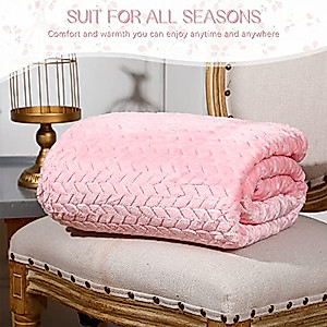 4 Pcs Large Soft Fleece Throw Blanket 50 x 70 Inch Jacquard Weave Leaves Pattern Blanket Lightweight Cozy Flannel Blanket for Most Season Sofa Bed Couch Warm Decorative Washable Blanket (Pink)