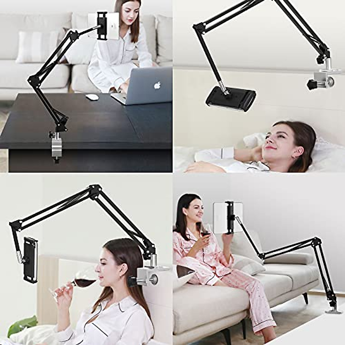 OHITEC Heavy Duty Phone/Tablet Metal Holder Universal Mobile Cell Smartphone Mount Lazy Bracket 360° Rotation Gooseneck Clamp Stand Flexible Long Arm (Desktop/Bedside, Long, Black)