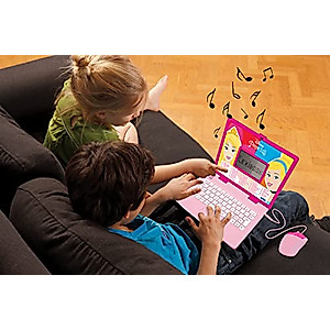 LEXIBOOK JC598DPi1 Disney Princesses Educational and Bilingual Laptop French/English with 124 Activities: Mathematics, Dactylography, Logic, Clock Reading, Play Games and Music