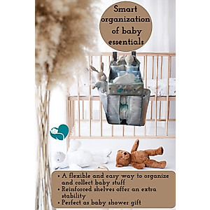 BiMBKy Hanging Diaper Caddy Organizer, Grey, Stacker For Crib, Nursery Storage For Changing Table, Practical And Ideal For Newborn Boy And Girl – 17’’ x 10’’ x 10’’