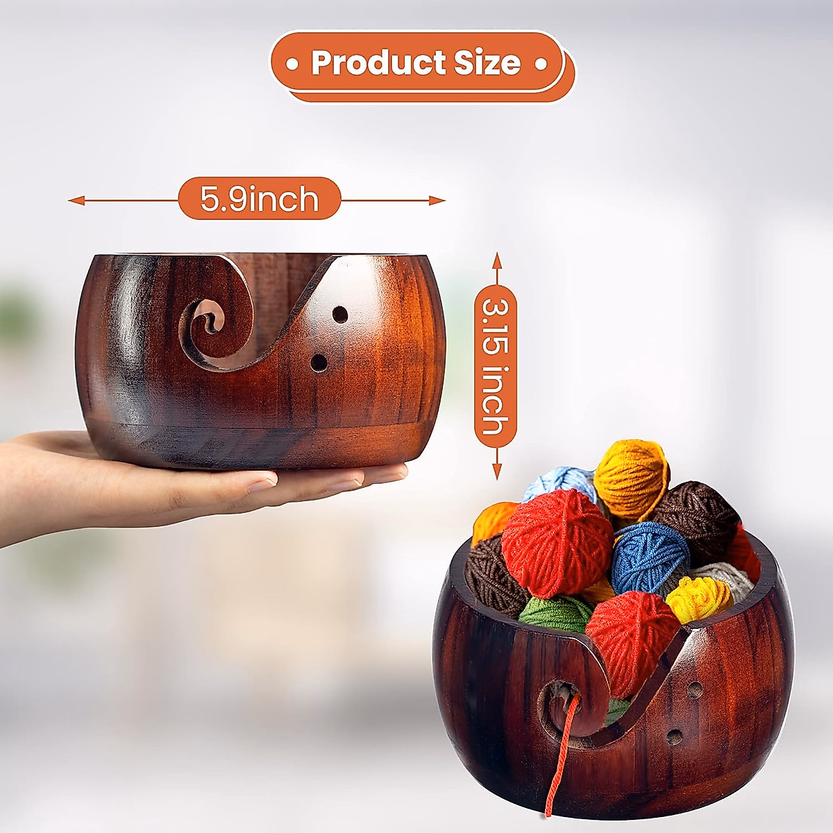 IUAQDP Wooden Yarn Bowls for Crochet Knitting Wool Storage Basket Round with Holes Handmade Craft Crochet Kit