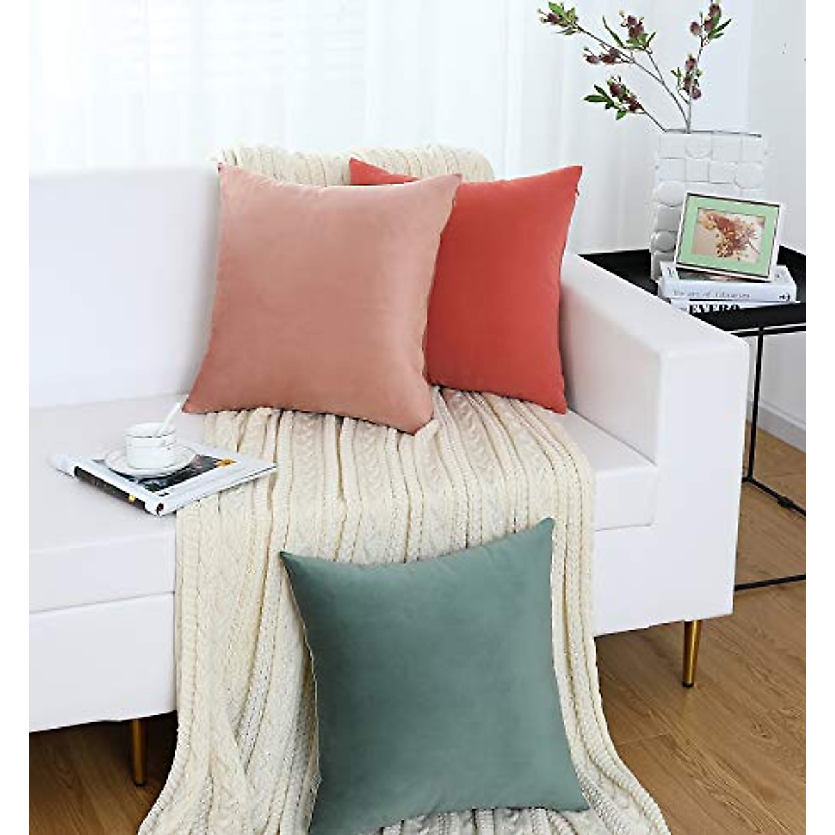 Jeneoo Comfy Soft Velvet Throw Pillow Covers for Sofa Couch, Decorative Solid Square Cushion Cases for Bedroom Car (Dusty Rose, 16 x 16 Inches, 2 Pieces)