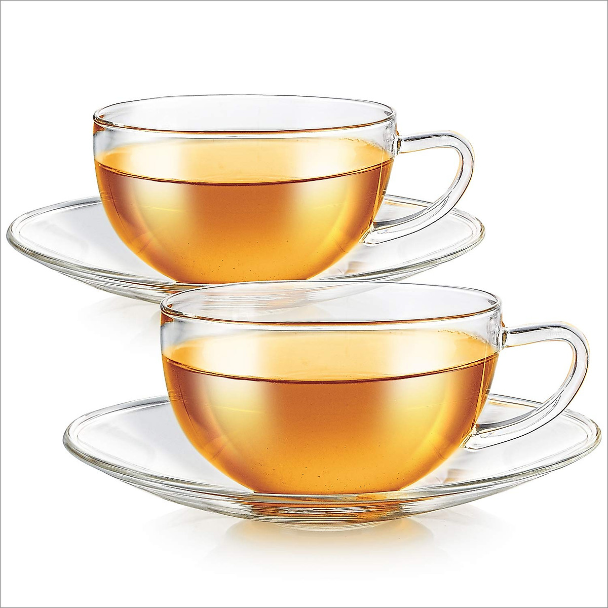 Teabloom Kyoto Teacup and Saucer Set 2-Pack – Medium Size – 8 OZ/ 240 ML Capacity – Crystal Clear Design – Premium Borosilicate Glass – Heat Resistant, Microwave Safe