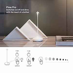 Zafferano, Pina Pro Lamp, Rechargeable Cordless Table Lamp with Touch Controls, Suitable for Indoor and Outdoor, Dimmer, 2200-3000 K, Height 11.4 Inches, Black Color