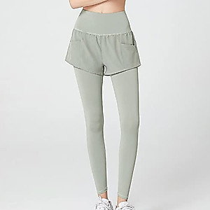 SMIDOW Amazon Mystery Boxes for Sale unclaimed pallets Womens 2 in 1 Pants High Waisted Leggings Drawstring Elastic Waist Tennis Pickleball Clothing Workout Tights Green L