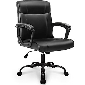 neo chair Ergonomic Office Chair Desk Chair Mid Back Executive PU Leather Adjustable Computer Desk Gaming Chair Comfortable Padded Arm Lumbar Support Rolling Swivel with Wheels (Jet Black)