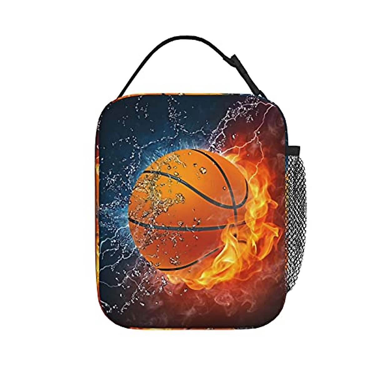 Fire and Water Basketball Lunch Bag Insulated Lunch Box Cooler Tote with Shoulder Strap for Boys Girls Women Men
