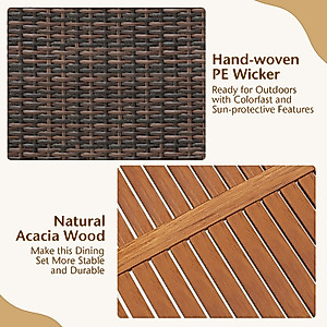 Toolsempire 7 Pieces Patio Wicker Dining Set Outdoor Dining Set, Patio Furniture Set with Acacia Wood Table and Chairs, Garden Dining Table Set for Desk, Poolside, Backyard (Brown)