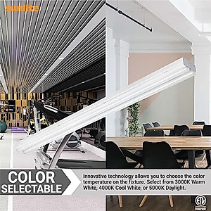 Sunlite 85553 4-Foot LED Linear Strip Light Fixture, 40 Watts, 4600 Lumens, Selectable 3 CCT 3000K-5000K, Dimmable, 50,000 Hour Life Span, 83 CRI, Surface Mount, Steel Body, ETL & DLC Listed