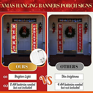 2 Pcs Christmas Hanging Porch Signs Banner with LED String Light Snowman and Santa Christmas Door Banner Xmas Banner for Indoor Outdoor Home Garage Wall Holiday Party Decorations (Snowflake)