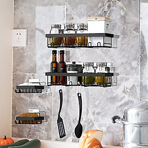 Derpras【2022 Upgrade No Drilling Shower Caddy Shelf Organizer Set with 2x Soap Holders & 2x Shower Wall Shelves with Hooks for Inside Shower & Kitchen (Black)