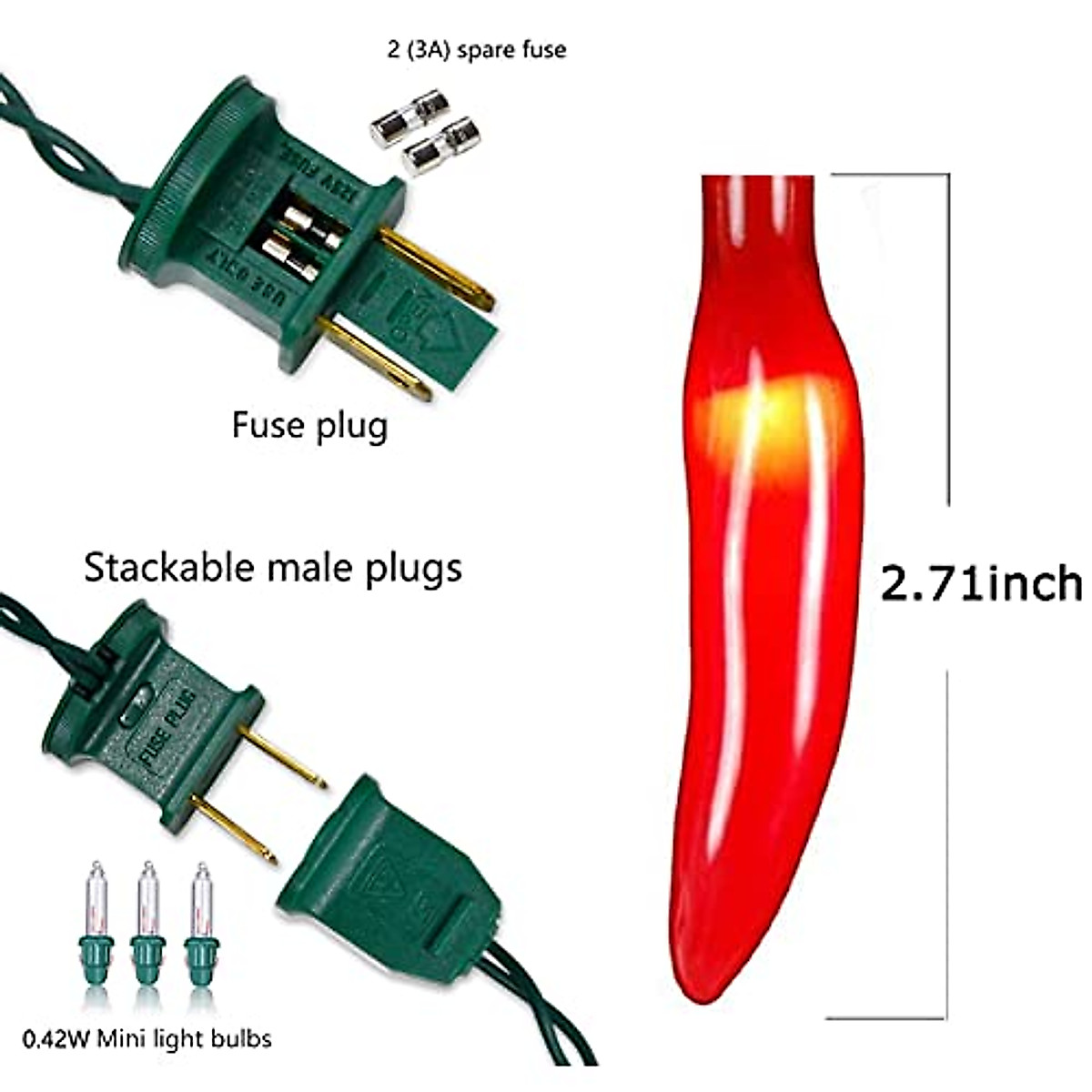 Pallerina Multi-Colored Chili Pepper String Lights, 13.6FT Hot Chili Pepper Lights with 35 Christmas Warm White Chili Pepper Bulbs(2 Spare) UL Listed for Outdoor Indoor Kitchen Garden Patio Decoration