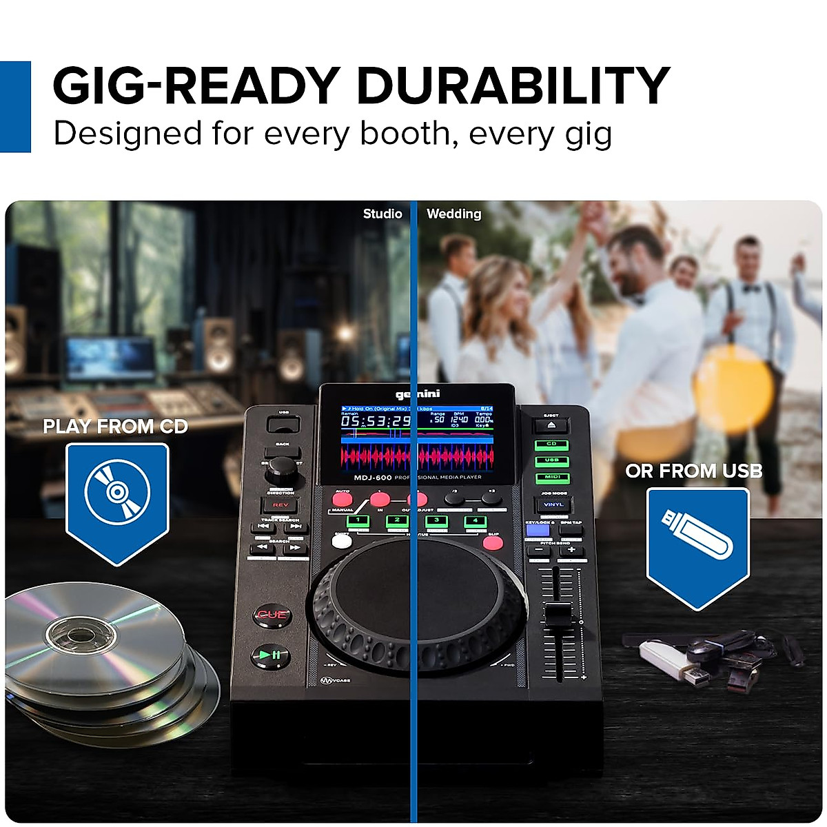 Gemini Sound MDJ-600: Professional CD & USB DJ Media Player with 4.3" Display, Touch-Capacitive Jogwheels, MIDI Controller – Versatile DJ Deck for Beginners and Pros