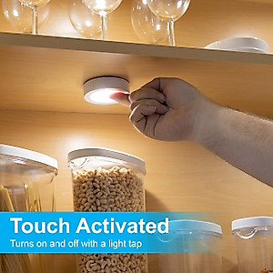 GE Wireless LED Puck Lights, 2 Pack, Battery Operated, 20 Lumens, Touch Light, Tap Light, Stick on Lights, Under Cabinet Lighting, Ideal for Kitchen Cabinets, Closets, Garage and More, 25434