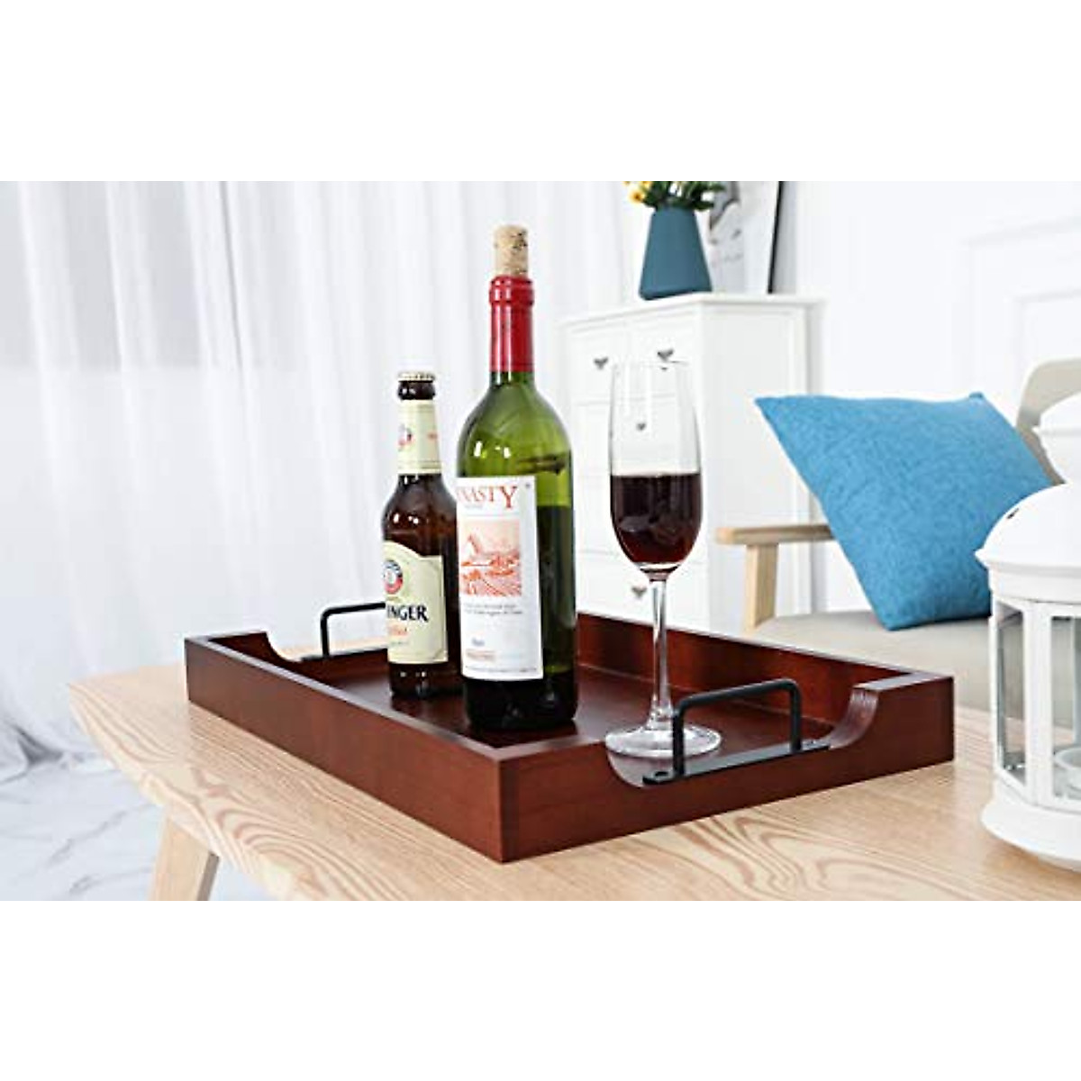 Large Ottoman Tray with Handles - Wooden Serving Trays for Ottomans - Farmhouse Tray for Ottoman - Wood Trays for Coffee Table - Wood Tray Ottoman Trays Home Decor - Rustic Wood Tray