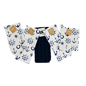 Summer Kitchen Dish Towel Set: Fun Nautical Anchor Captains Wheel Design, Set of 2 (Nautical)