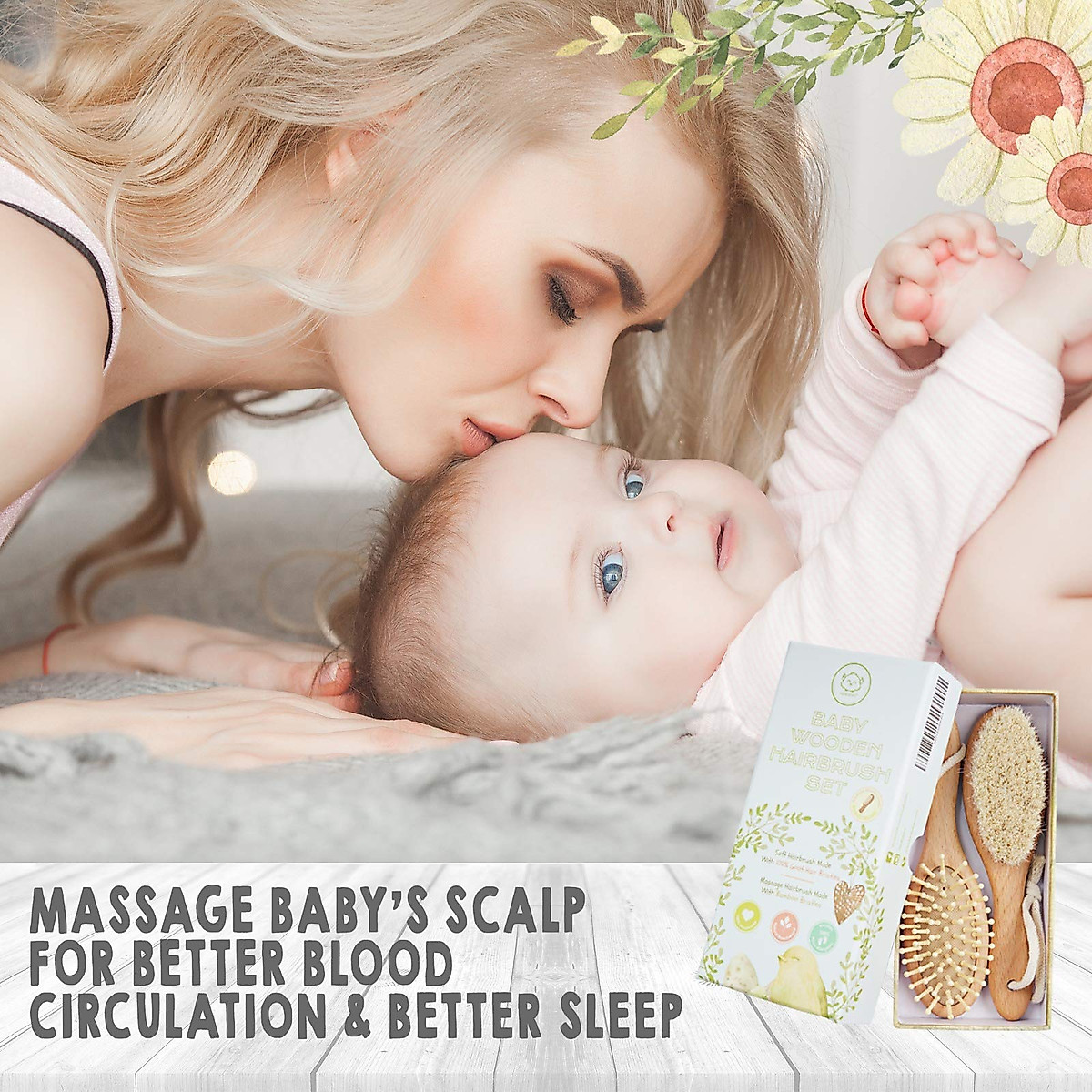 Baby Memory Book & Baby Natural Goat Hair Brush Bundle - Newborn Baby Shower Set for Baby Boy & Girl - Natural & Newborn Safe - Keepsake Journal Book for Newborn Babies