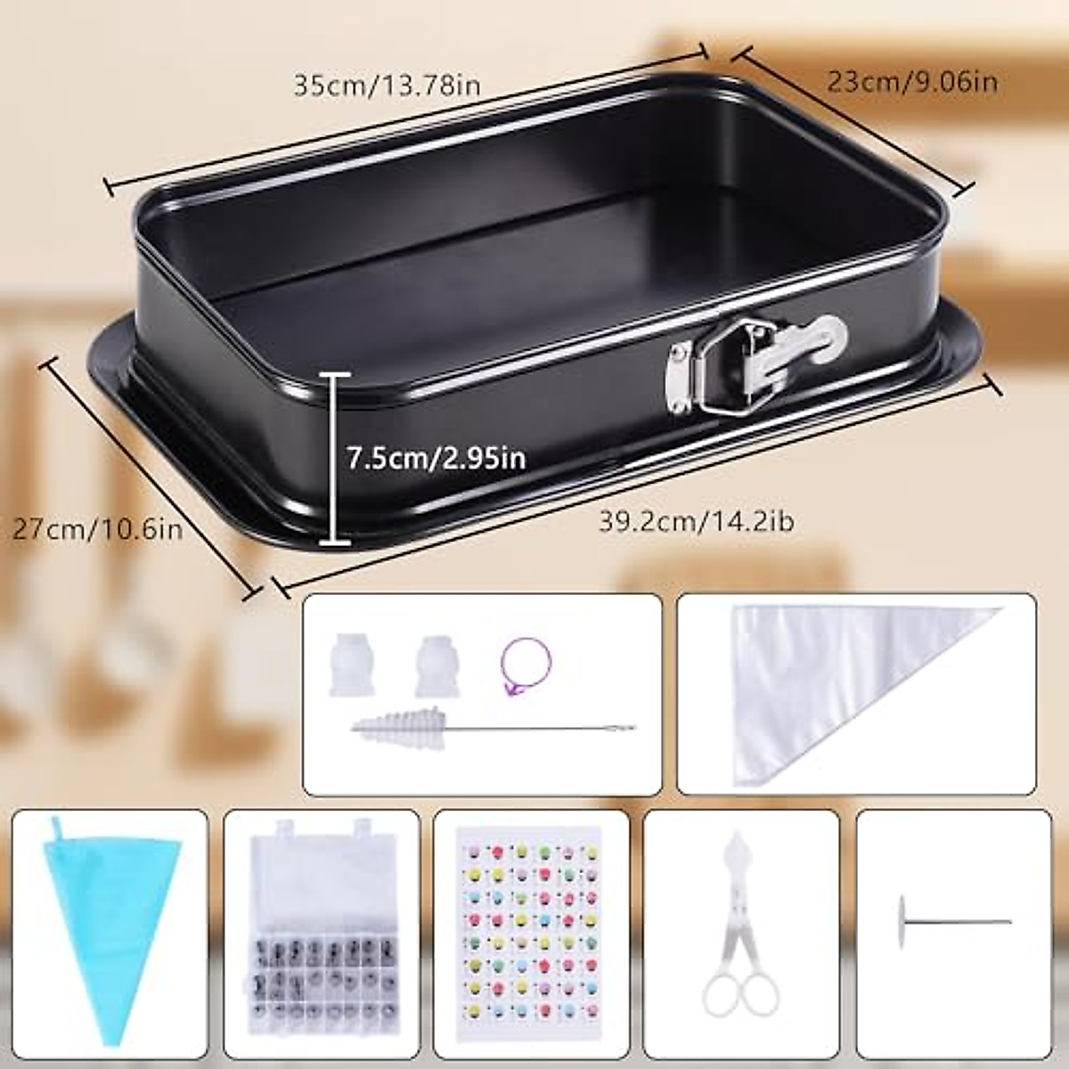 Old Tjikko Rectangular Springform Cake Pan, 14 x 9-Inch Rectangle Cheesecake Pan, Tiramisu Bakeware with Accessory,Removable Bottom,Non-Stick Baking Pan Mold,Leak Proof,Black