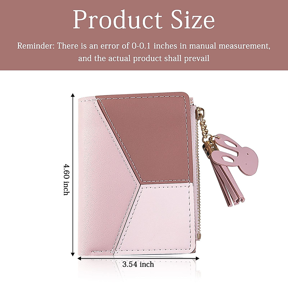 FuninCrea Ladies Zipper Wallet, Small Purse with Metal Snap Button, Leather Wallet for Women with Coin Bag, Multifunction Ladies Bifold Wallets, Credit Card Holder Wallet for Girls (pink)