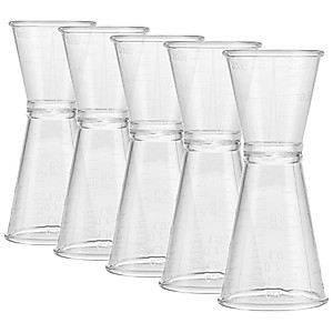 ULTECHNOVO Jigger for Bartending, 5pcs Double Jigger Clear Plastic Jigger Shot Japanese Shot Glass Mixed Drink Measurer Cocktail Double Head Measuring Cup Kitchen Bartender Tools for Home Bar