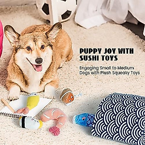 Nocciola 10 PCS Sushi Small Dog Toys to Keep Them Busy, Cute Stuffed Puppy Toys with Bag, Plush Dog Squeaky Toy for Small to Medium Dog, Doggie Birthday Gifts