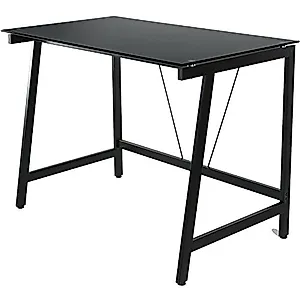 OneSpace Contemporary Glass-Top Desk for Small Spaces, Small Writing Desk, Black