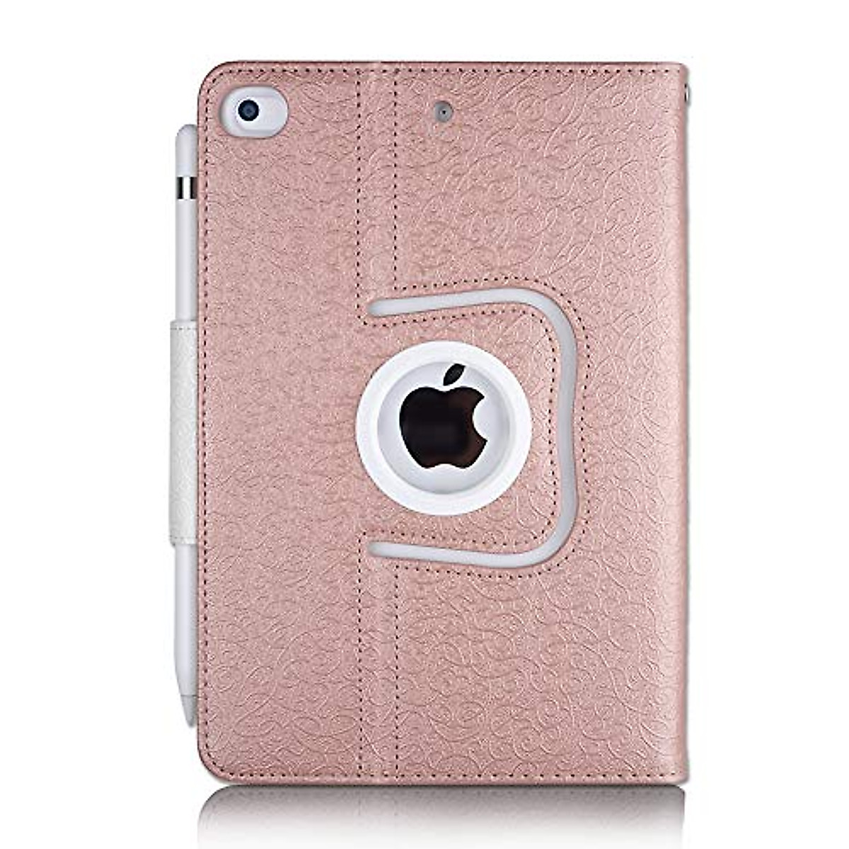 Thankscase Case for iPad Mini 5 7.9" 2019 / iPad Mini 4 2015, Rotating Case Leather Cover with Pencil Holder, Swivel Case Build in Hand Strap, Wallet Pocket for iPad Mini 5th Gen (Rose Gold)