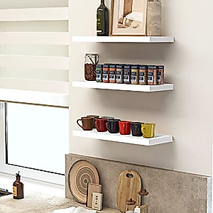 Tiasott White Floating Wall Shelves,Storage Shelves for Wall,Wood Wall Mounted Shelves,Display Ledge Shelves,Home Decor Storage Organiser for Bedroom,Living Room,Office,3 Pack