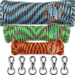 Wellmax Diamond Braided Nylon Rope with Uv Treatment and Weather Resistant, 3 Pack 1/4" x 20/40/80ft Multi-Color and 6 Bonus Quick Links